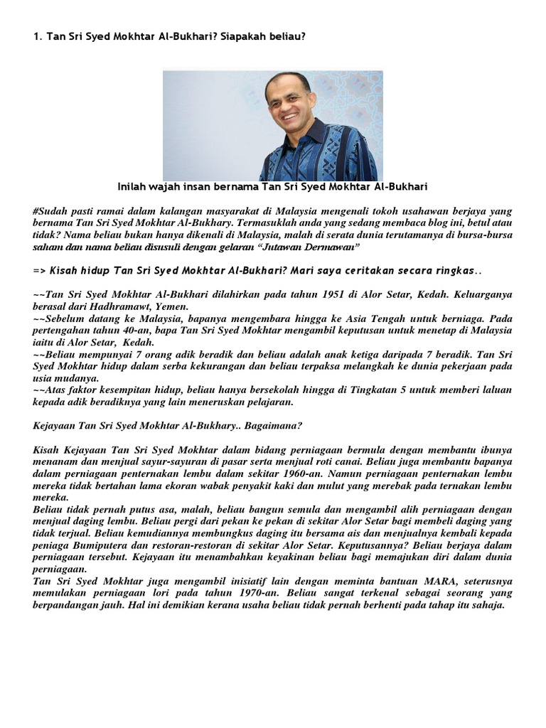 Tan Sri Syed Mokhtar Al-Bukhari | PDF