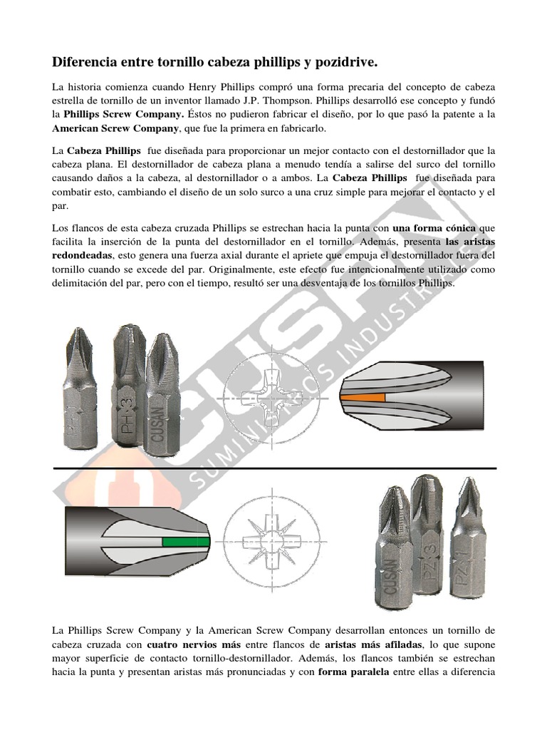 Diferencia Entre Tornillo Cabeza Phillips y Pozidrive | PDF | Tornillo