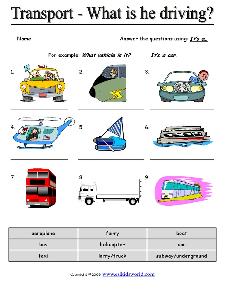 Transport What Is He Driving Worksheet PDF | PDF