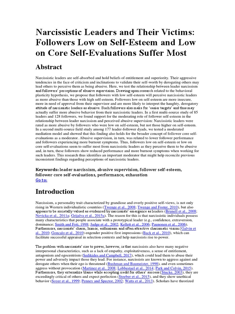 Narcissistic Leaders And Their Victims Pdf Narcissism Leadership