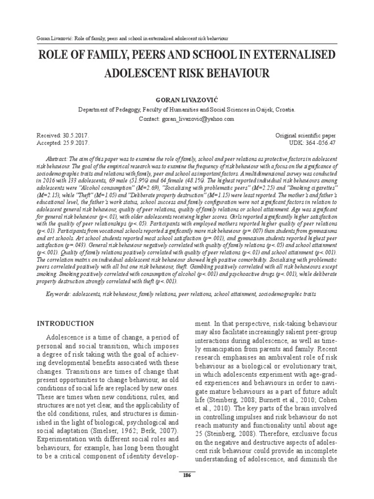 Livazovic Role of Family Peers and School in Externalised Adolecent ...