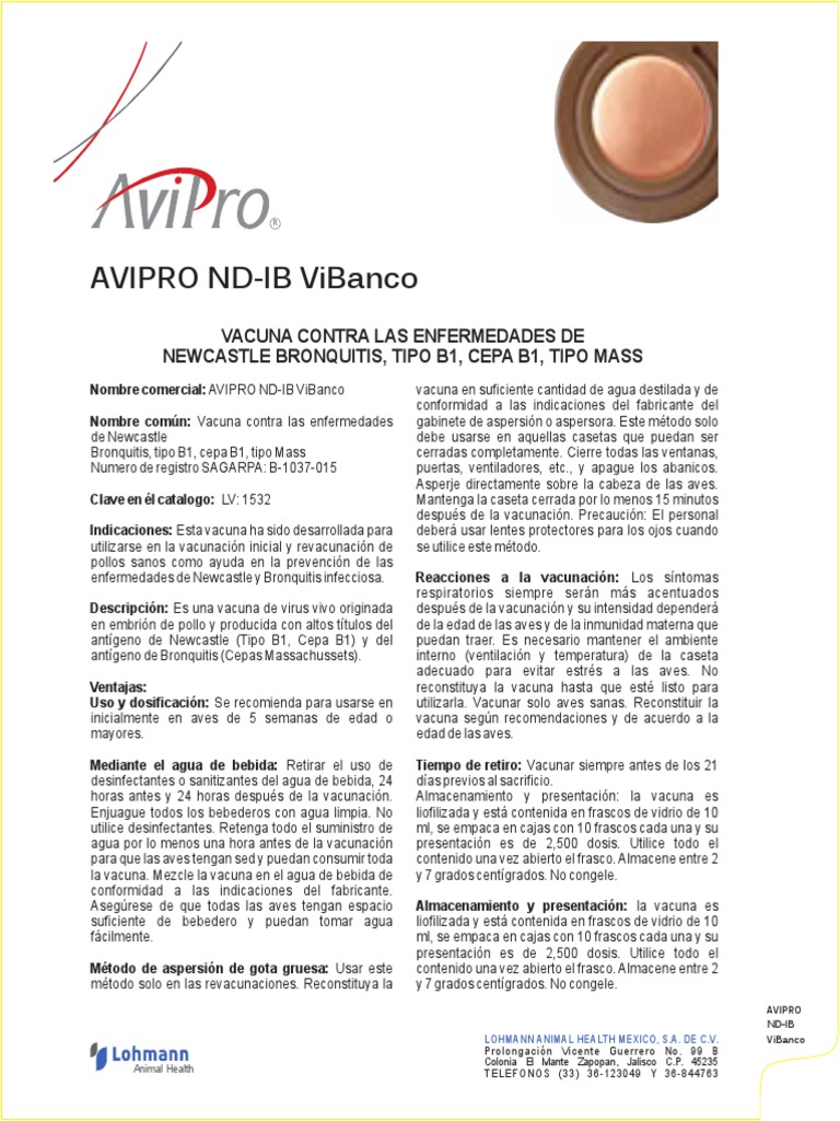 Avipro Nd-Ib Vibanco | PDF | Vacunas | Agua