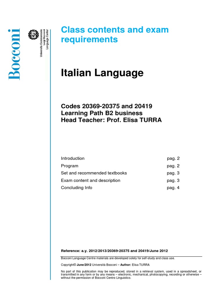 Italian Language: Class Contents and Exam Requirements | PDF | Test ...