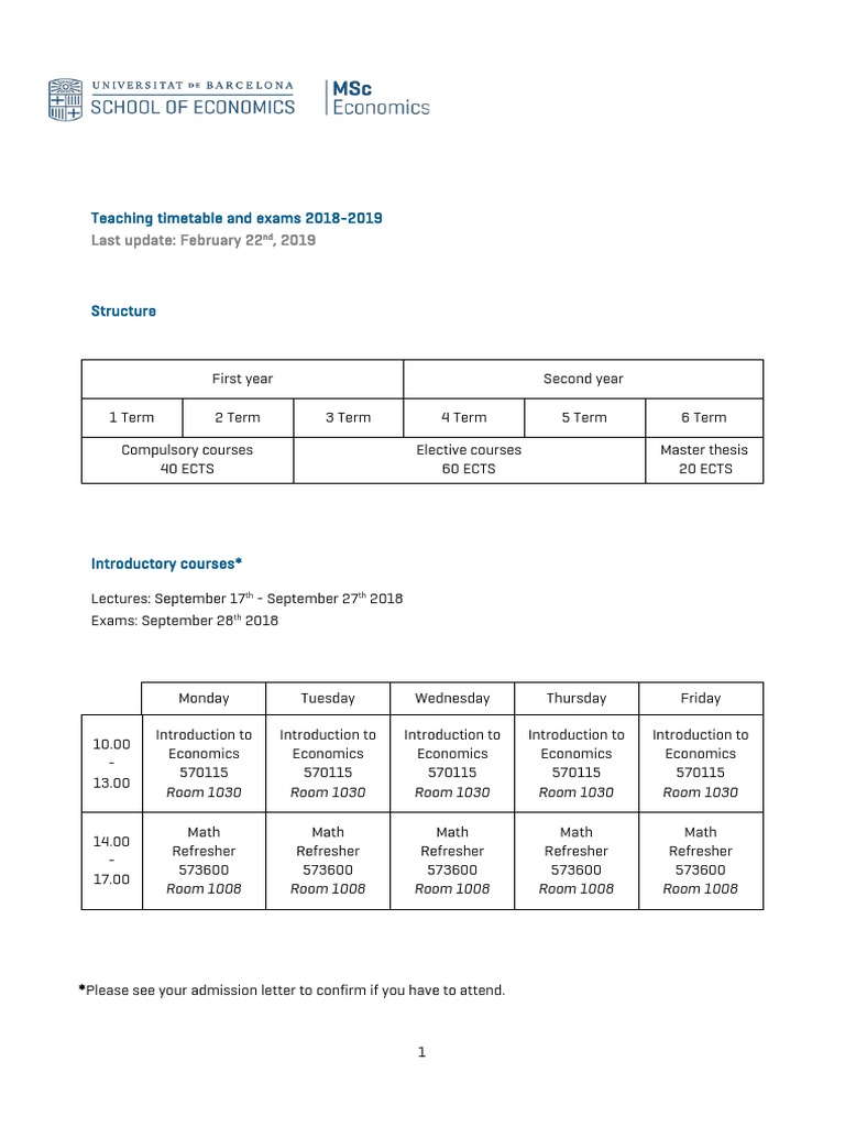 Teaching Timetable and Exams 2018-2019: Last Update: February 22, 2019 ...