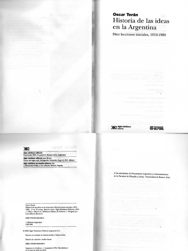 Teran-Historia de Las Ideas en Argentina (Lección 1 y 2) PDF | PDF