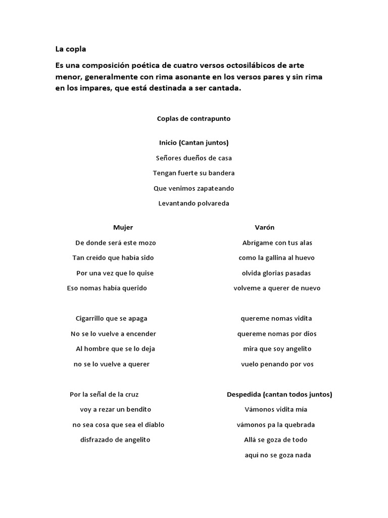 La Copla Caracteristicas | PDF | Arte | Poesía