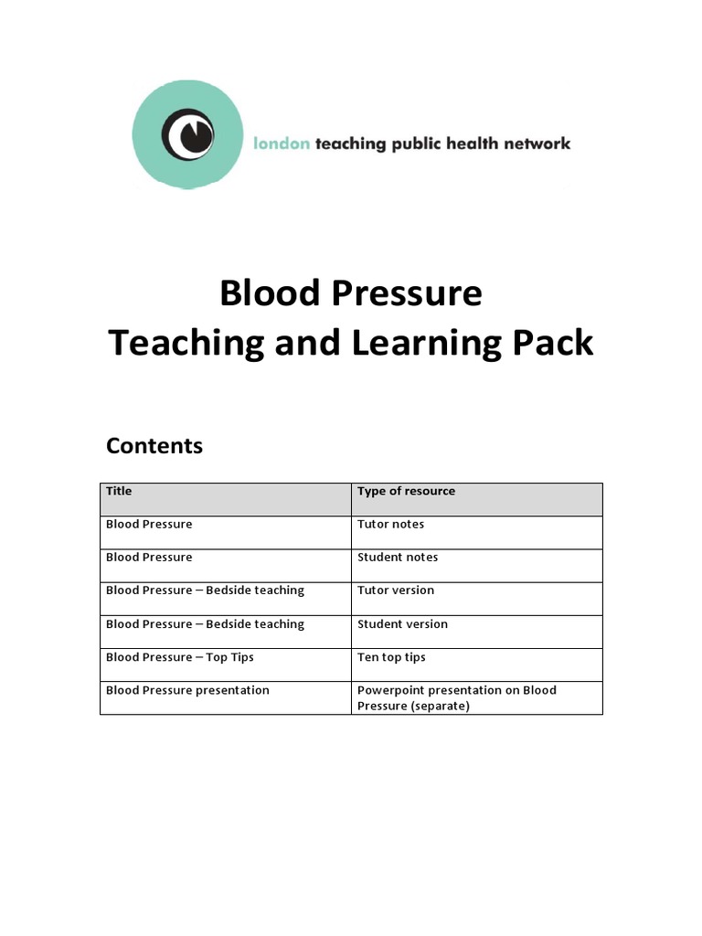 Blood Pressure Teaching and Learning Pack: Title Type of Resource | PDF ...