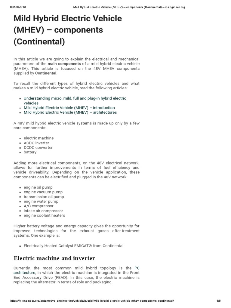 Mild Hybrid Electric Vehicle (MHEV) - Components (Continental) | PDF ...