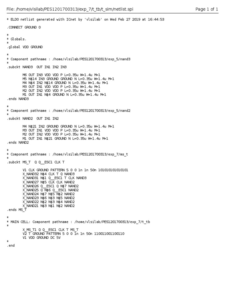 ELDO Netlist for NAND and MS_T Circuits | PDF