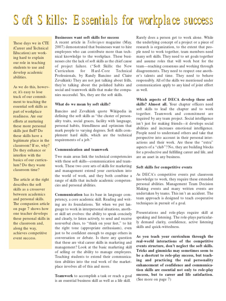 Soft Skills: Essentials For Workplace Success | PDF | Skill | Curriculum
