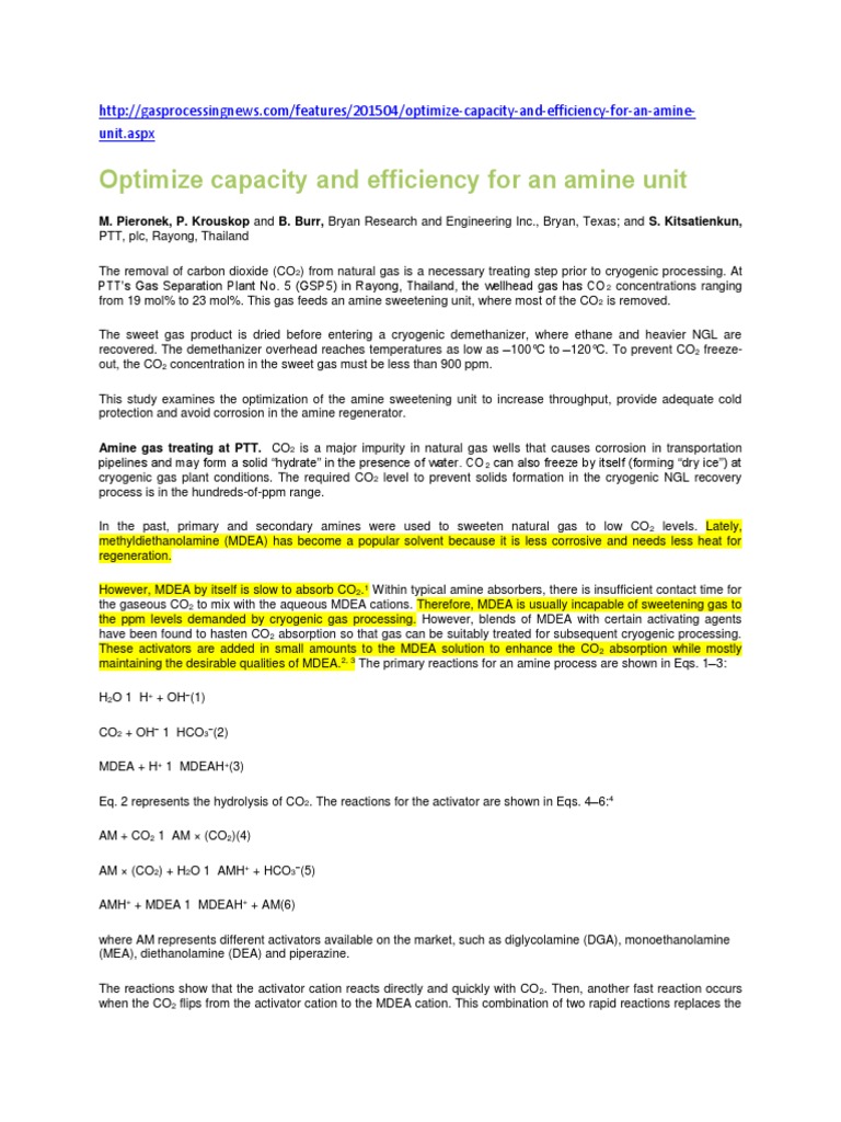 Optimize Capacity and Efficiency For An Amine Unit - Gas Processing ...
