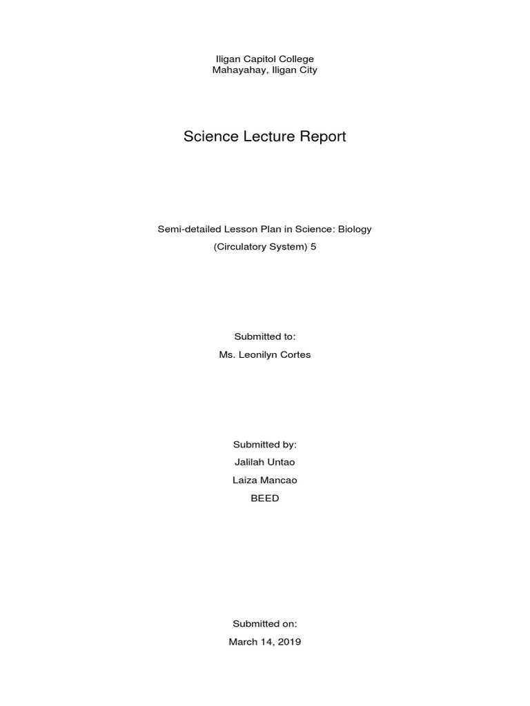 Lesson Plan in Circulatory System | PDF | Blood | Circulatory System