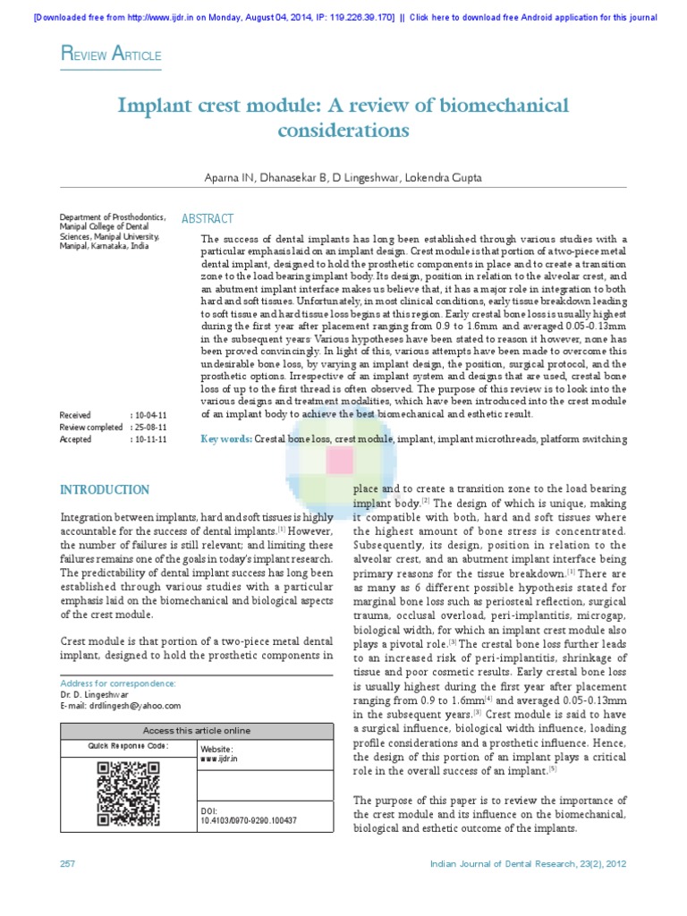 Implant Crest Module: A Review of Biomechanical Considerations | PDF ...