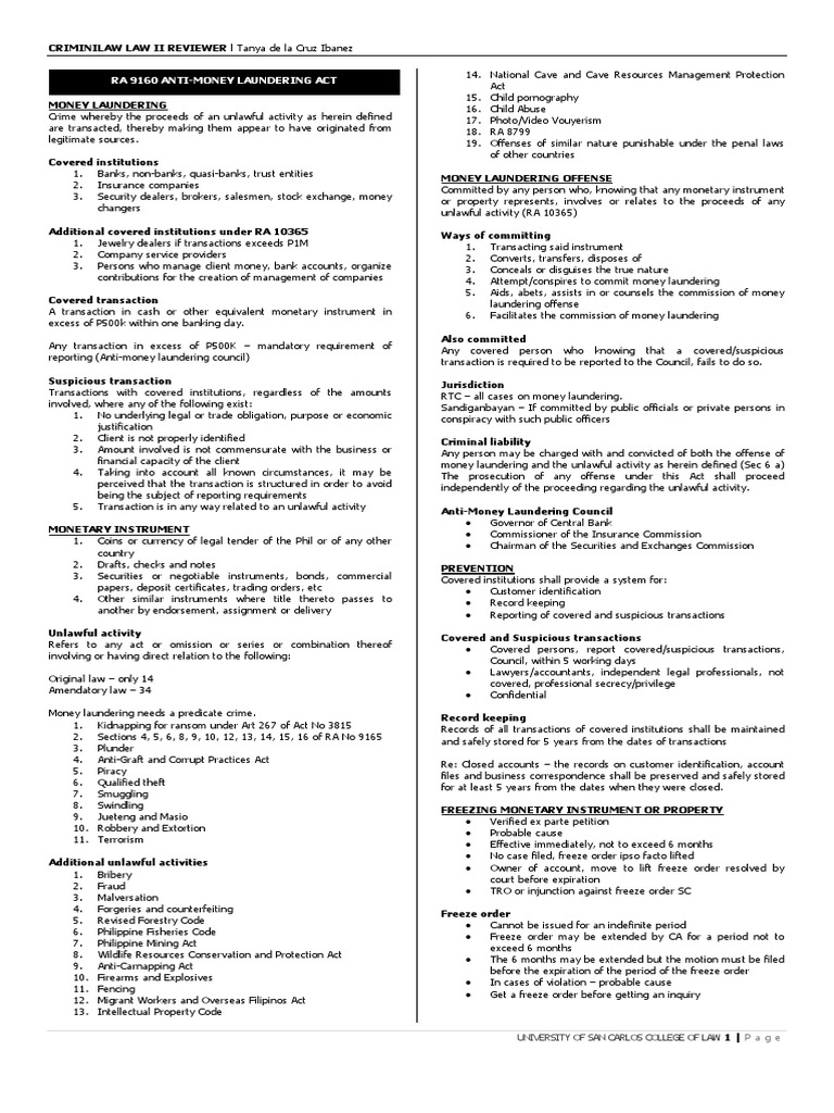 Ra 9160 Anti-Money Laundering Act: University of San Carlos College of ...
