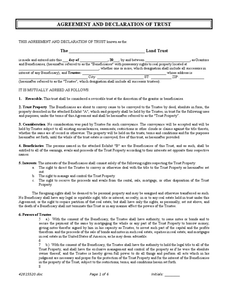 Land Trust Agreement-Rev 1 | PDF | Trust Law | Assignment (Law)