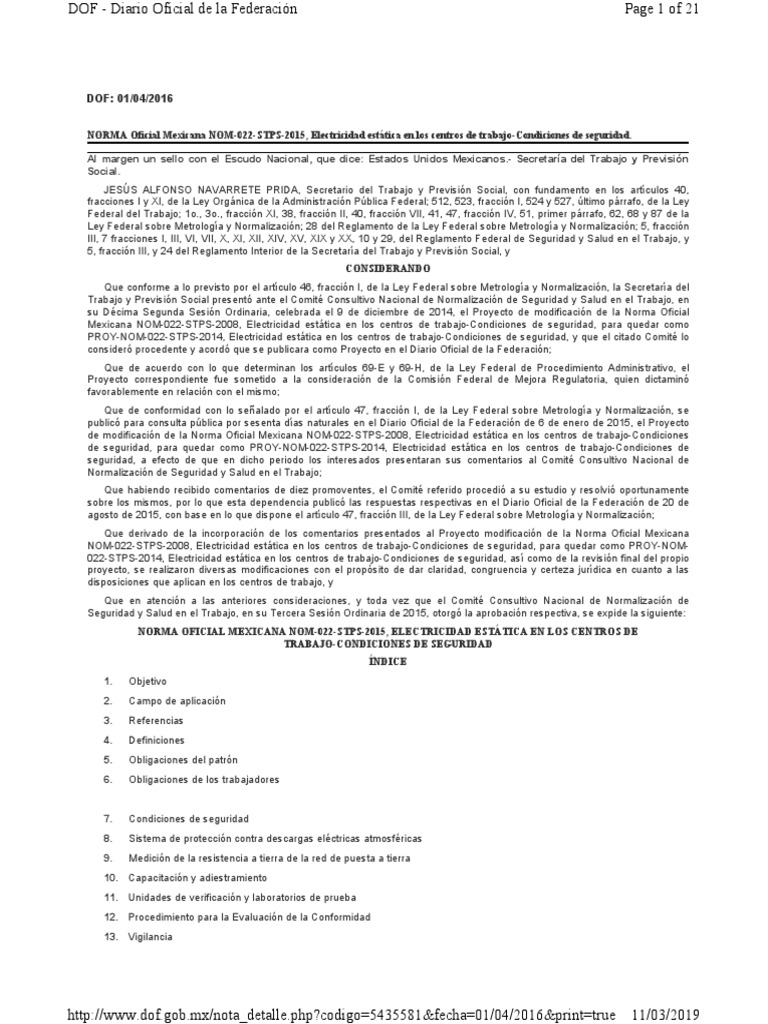 Norma NOM-022-STPS-2015 sobre Electricidad Estática | PDF | Descarga ...