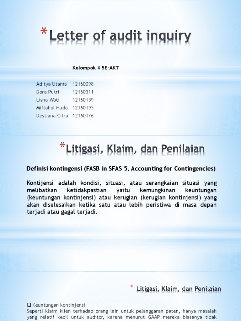 Letter of Audit Inquiry | PDF