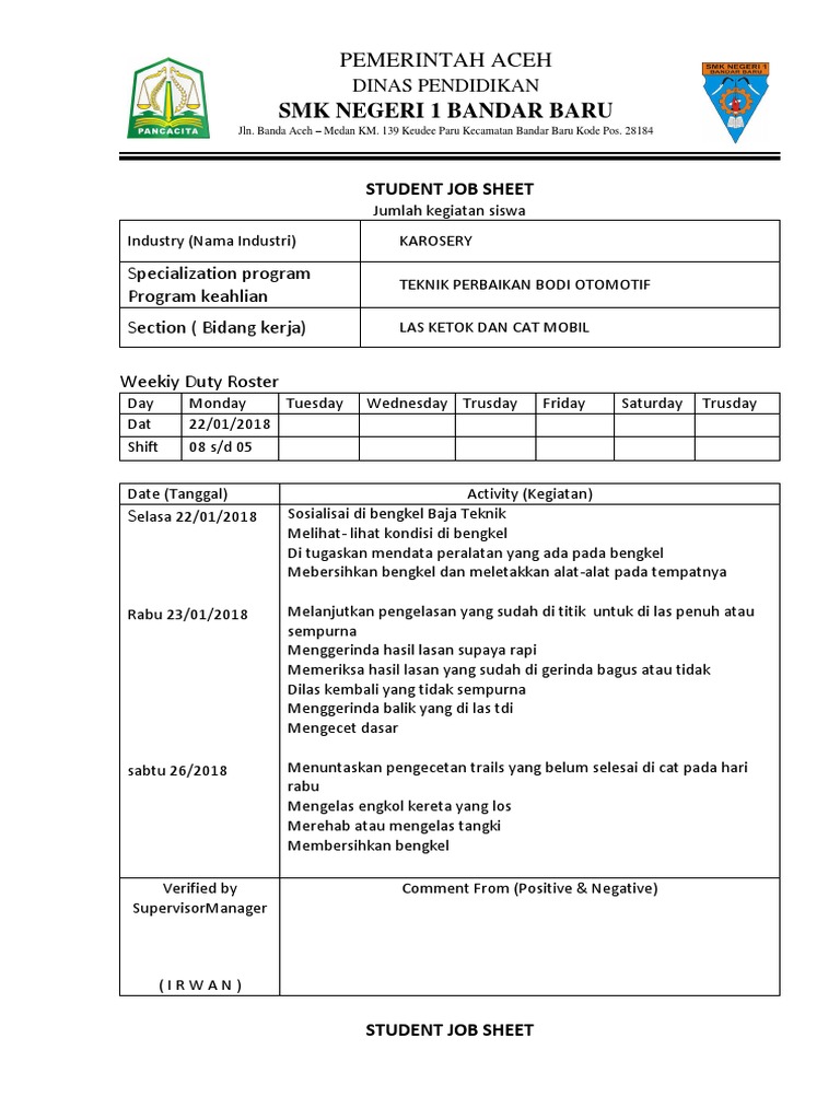 Student Job Sheet Prakerin SMK | PDF
