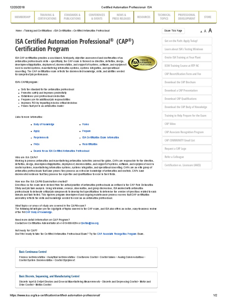 Certified Automation Professional - IsA | PDF | Automation | Certification