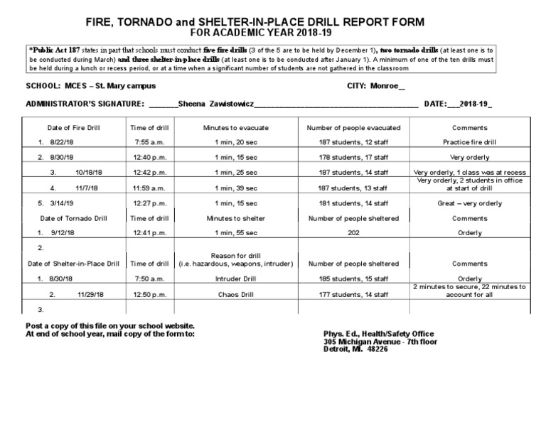 Safety Drill Report 2018-19 | PDF | Safety