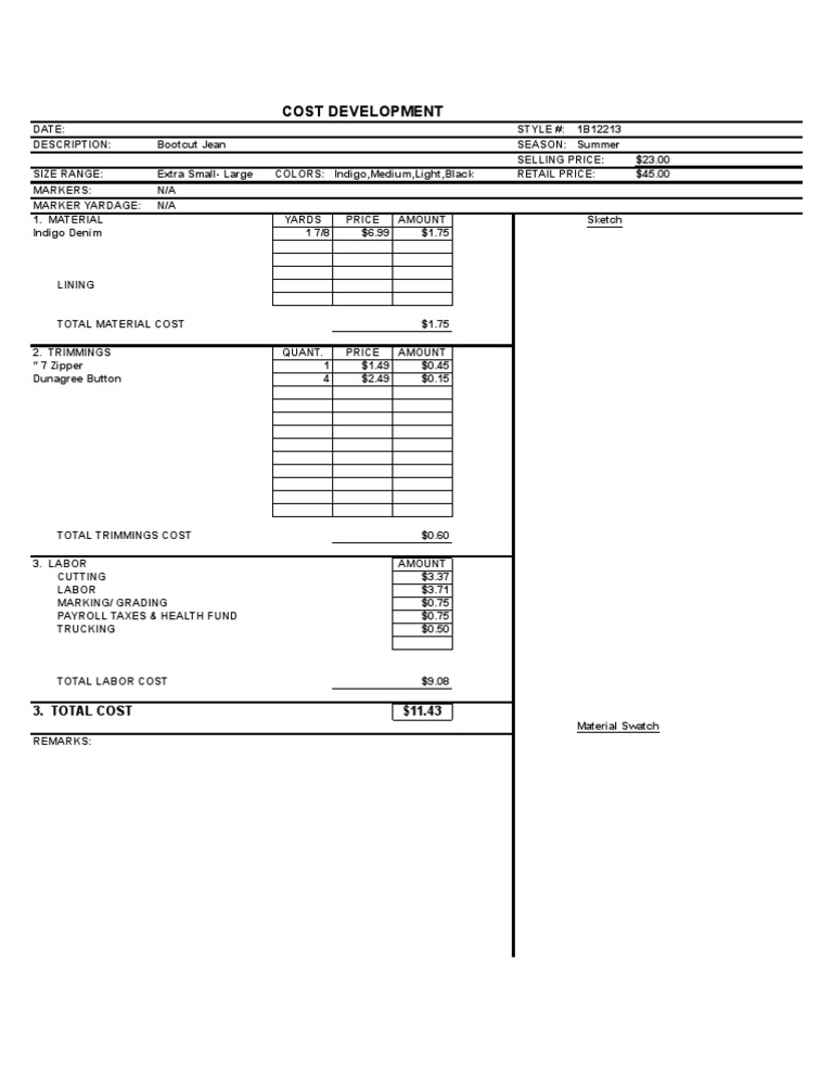 Bootcut Jean Cost Breakdown Analysis | PDF