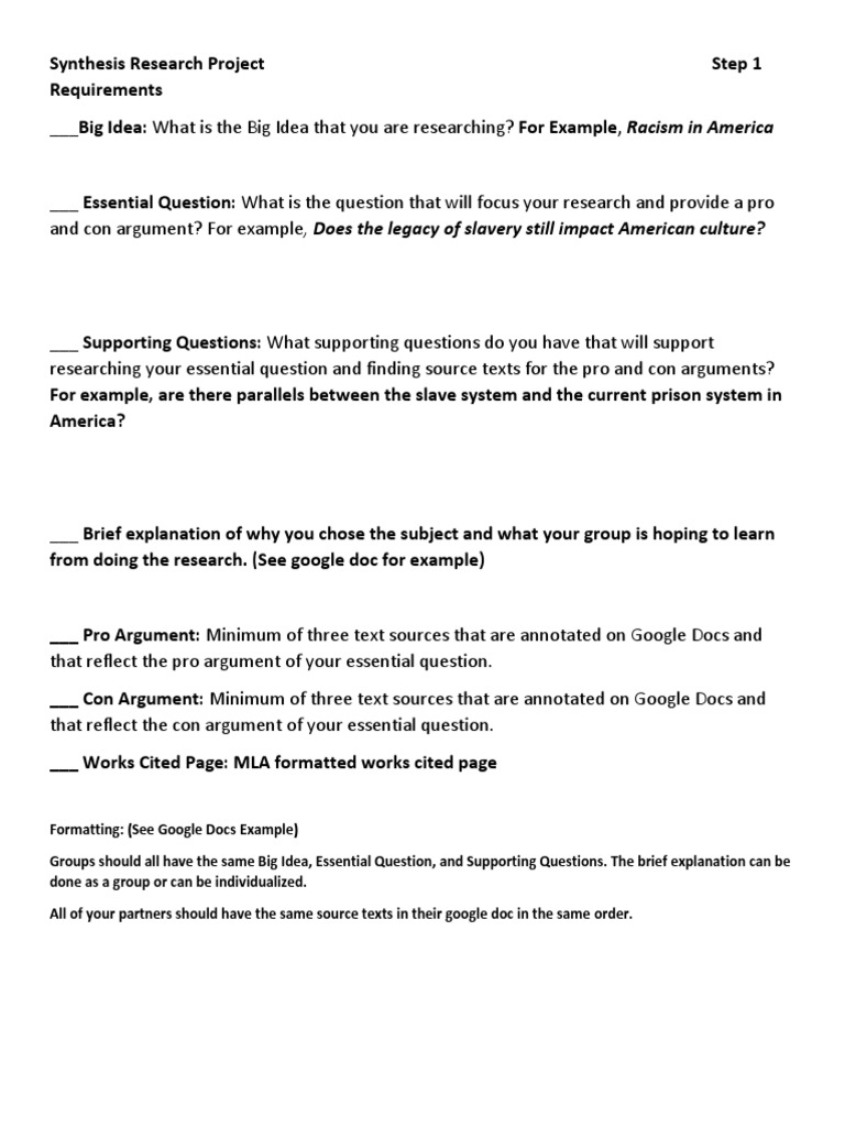 Synthesis Research Project Guidelines | PDF | Career & Growth | Science ...