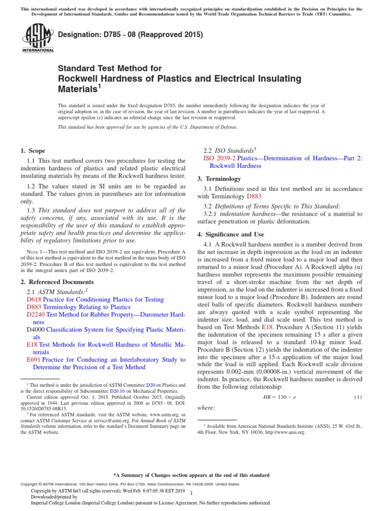D785 08 | PDF | Hardness | Materials