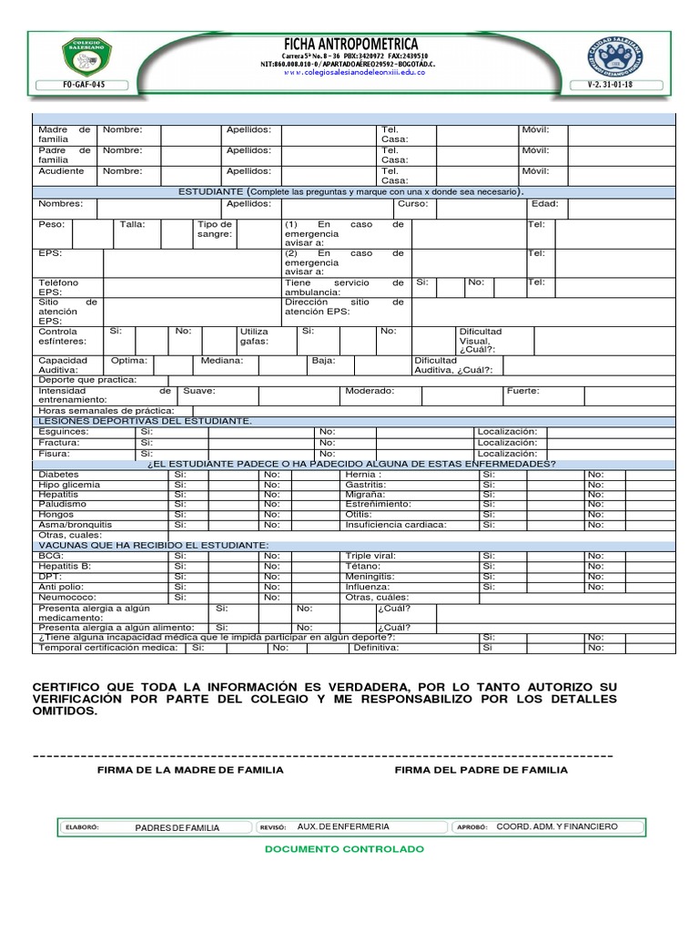FICHA antropometrica.pdf | Especialidades Medicas | Medicina CLINICA