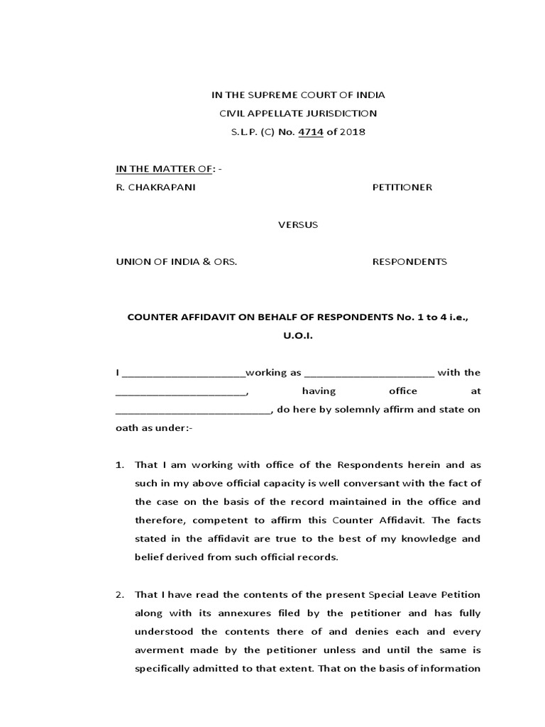 Counter Affidavit in SLP 4714/2018 | PDF | Affidavit | Supreme Courts