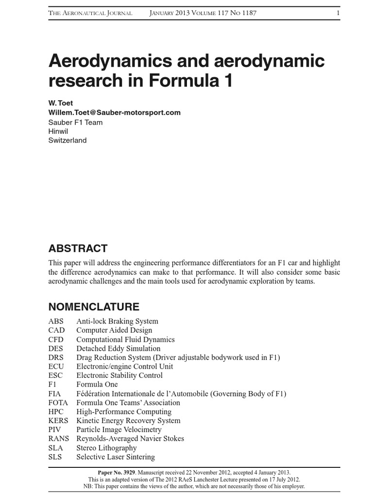 Aerodynamics and Aerodynamic Research in Formula 1 | PDF | Formula One ...
