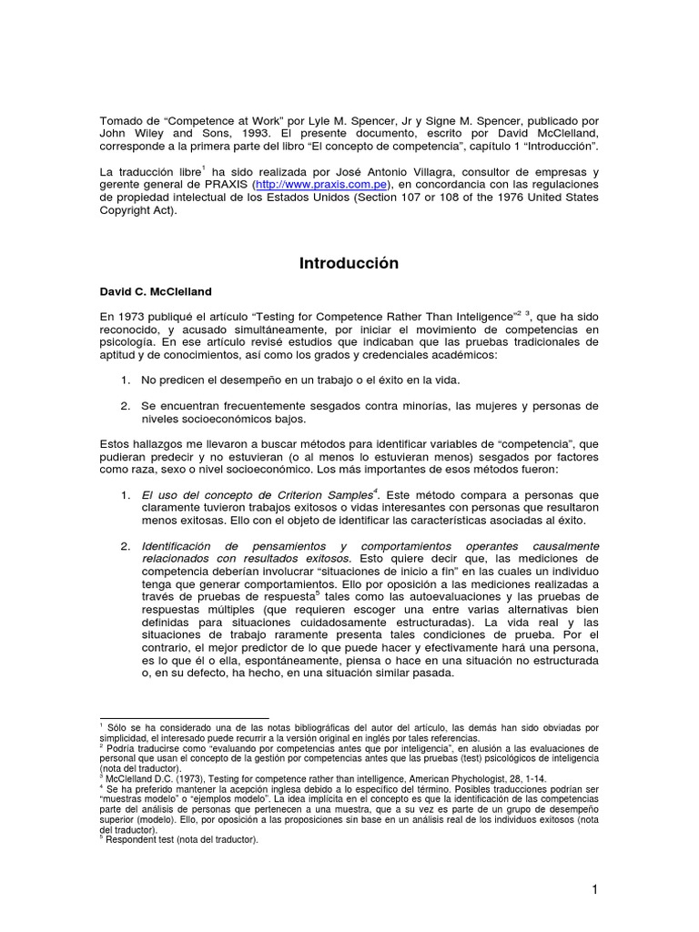 El Concepto de Competencia de McClelland PDF | PDF | Sicología ...