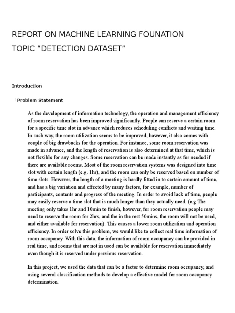 Report On Machine Learning Founation Topic "Detection Dataset" | PDF ...