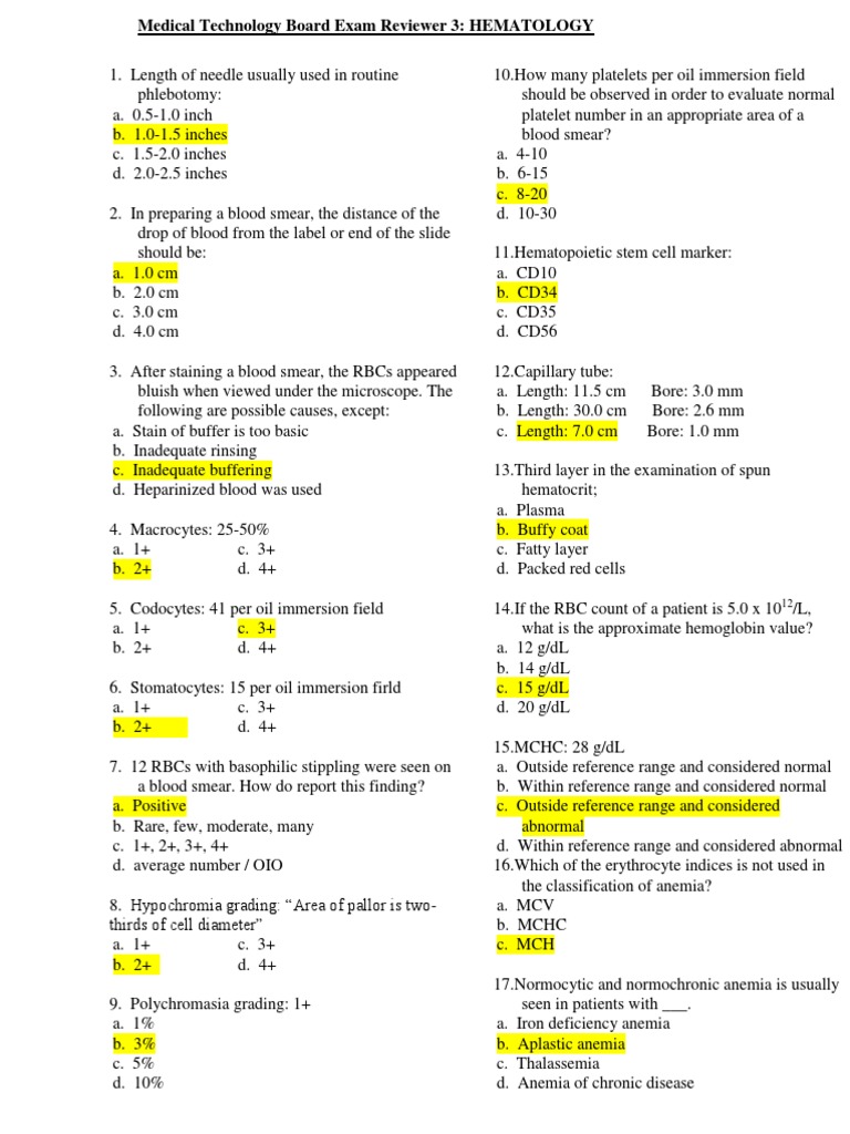 BSMT Reviewer | PDF | Anemia | White Blood Cell