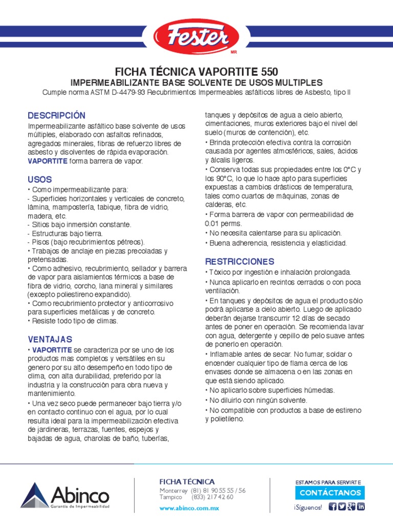 vaportite-550 | Aislamiento térmico | Amianto