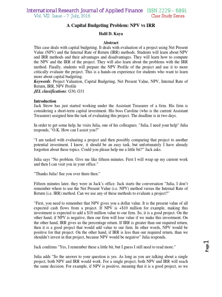 NPV vs IRR in Capital Budgeting | PDF | Internal Rate Of Return ...