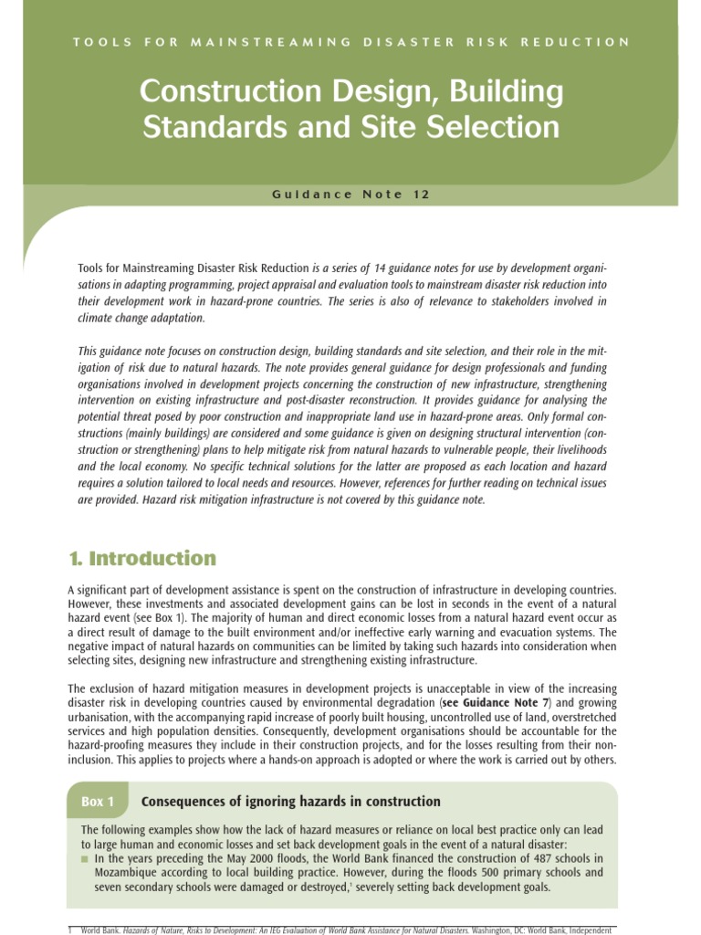 Construction Design, Building Standards and Site Selection | PDF