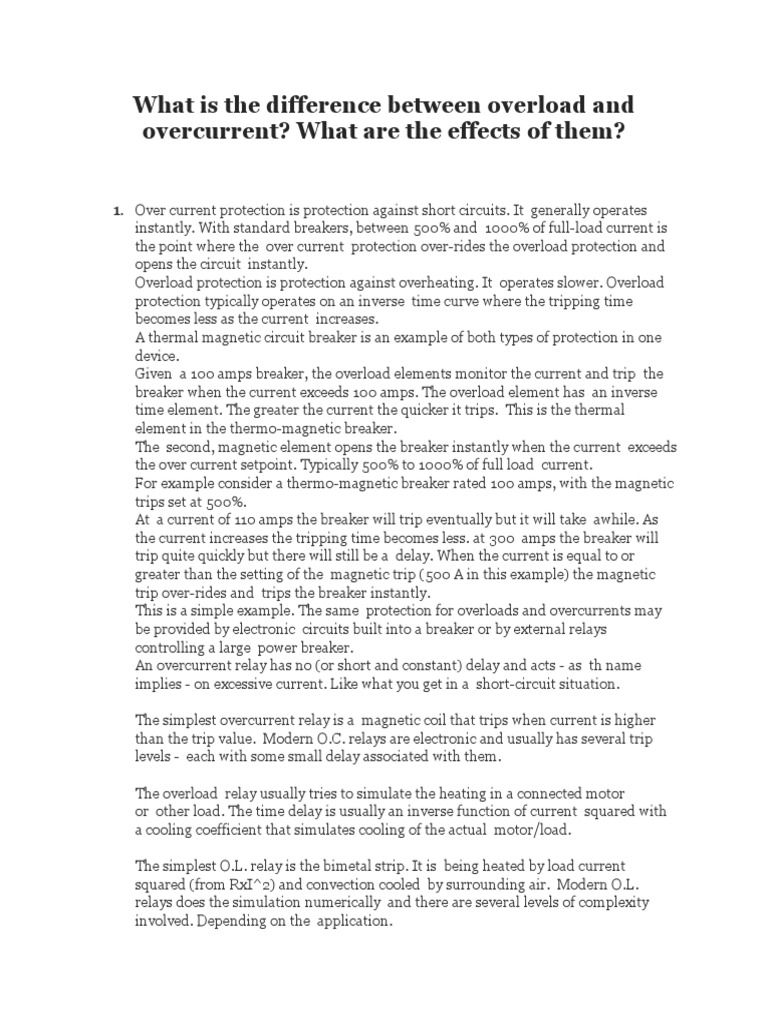 What Is The Difference Between Overload and Overcurrent | PDF | Relay | Mechanical Engineering