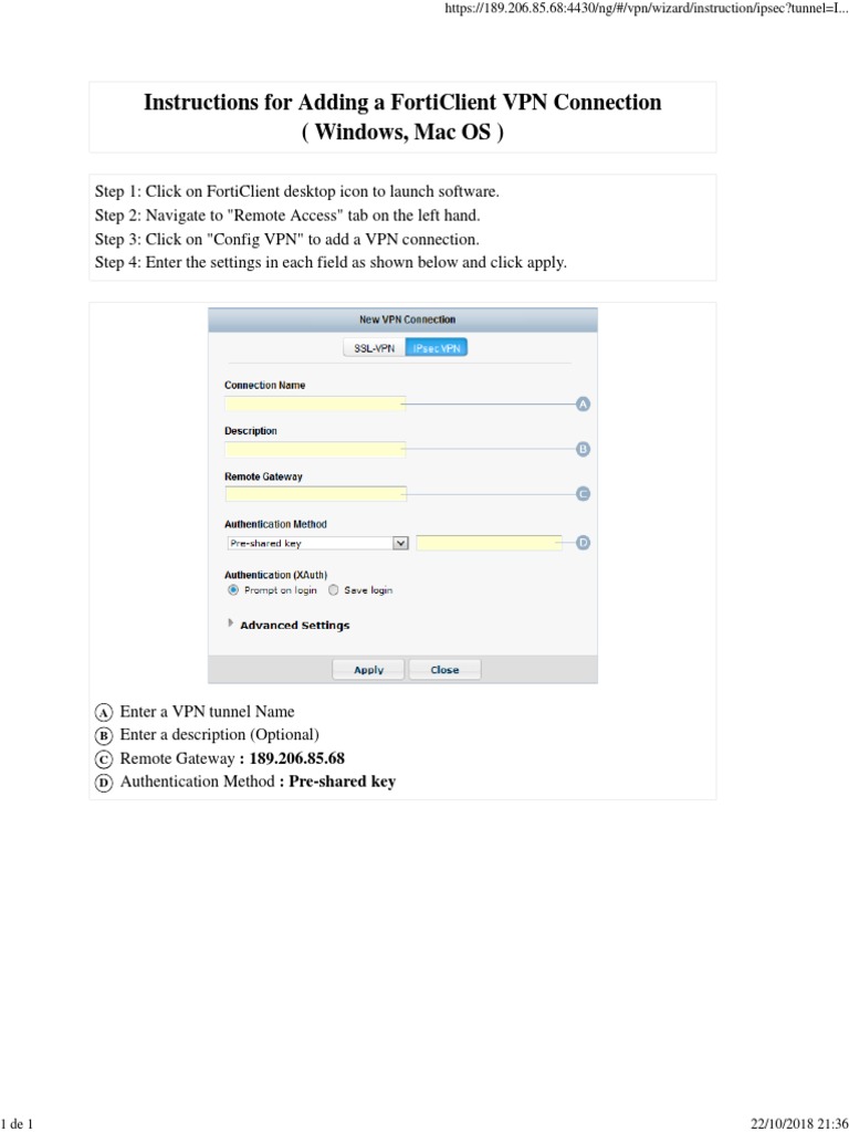 Instructions For Adding A Forticlient VPN Connection (Windows, Mac Os ...