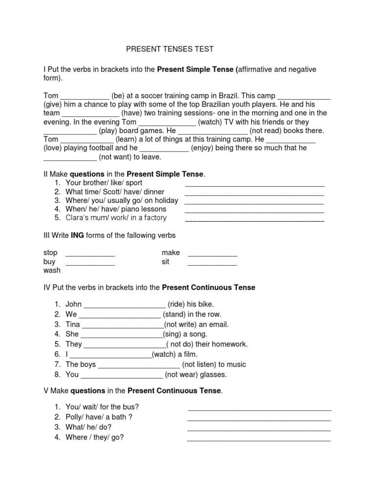 Present Tenses Test | PDF | Morphology | Onomastics