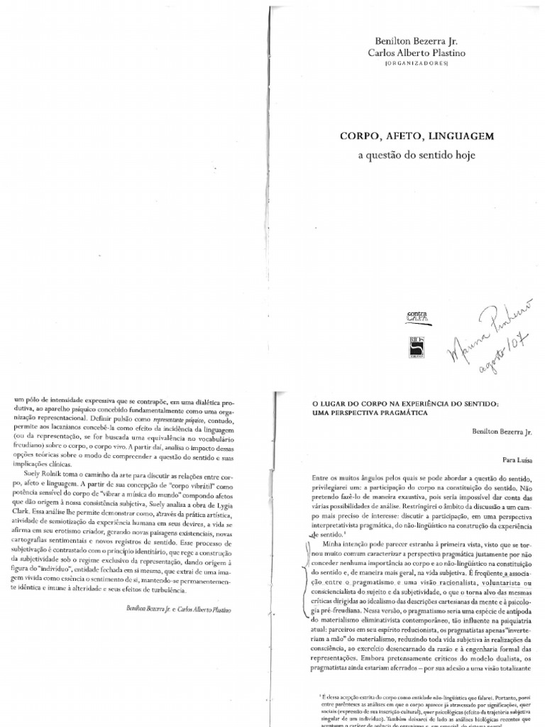 CORPO, AFETO, LINGUAGEM - A Questão Do Sentido Hoje PDF | PDF