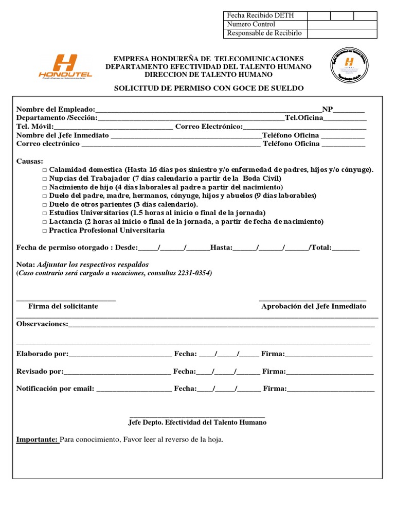 Formato Permisos Con Goce de Sueldo 2016 | PDF