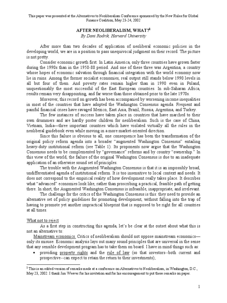 After Neoliberalism What | PDF | Washington Consensus | Neoliberalism