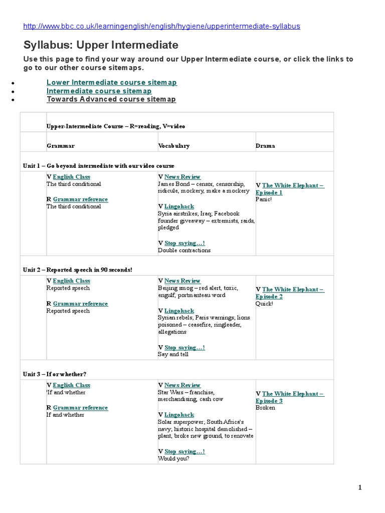 BBC LEARNING ENGLISH Upper Intermediate Syllabus | PDF | English ...