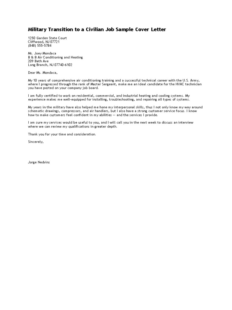 Military to Civilian Cover Letter Sample | PDF