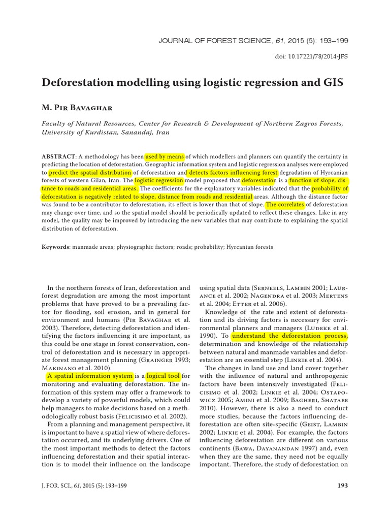 Deforestation Modelling Using Logistic Regression and GIS: M. Pir Bavaghar | PDF | Logistic ...