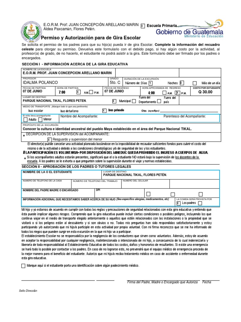 Modelo Permiso Excursion | PDF | Salud y bienestar | Medicina