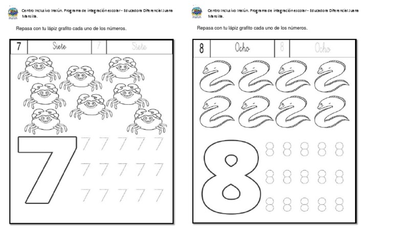 Numeros 7 Y 8 Pdf Grafito Escritura