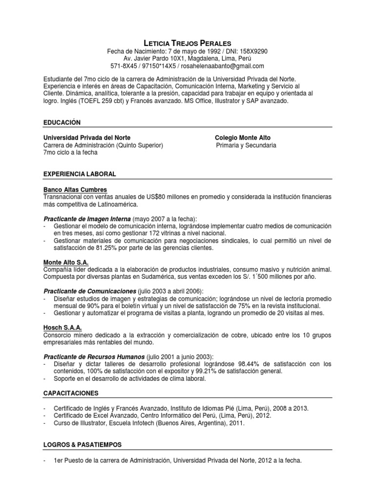 Modelos CV Estudiantes | PDF | Lima | Perú