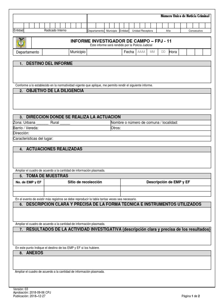 FPJ 11 Informe Investigador de Campo V 0 | PDF | Policía | Thriller y crimen