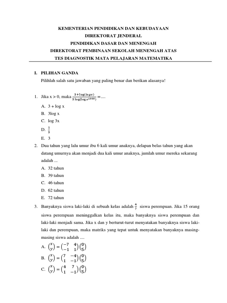Soal Test Diagnostik Math IPA | PDF
